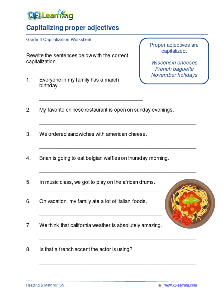 Grade 4 Capitalize Proper Adjectives A | PDF | Foods | Cuisine