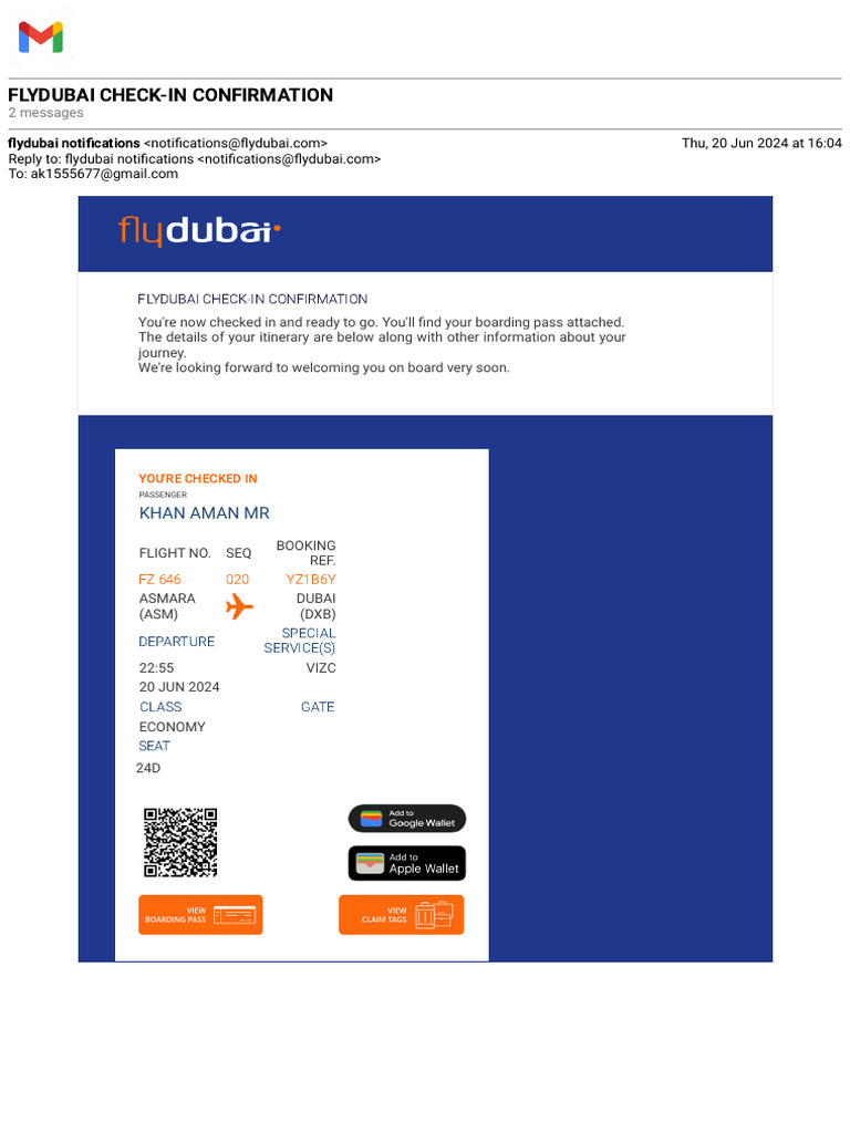Flydubai Check-In Confirmation | PDF | Computer Mediated Communication ...