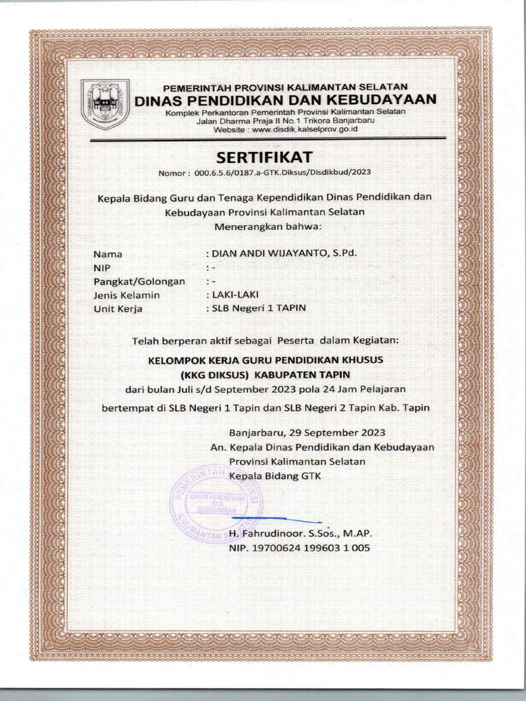 Sertifikat KKG Jul-Sep Dian Andi Wijayanto, S.PD | PDF
