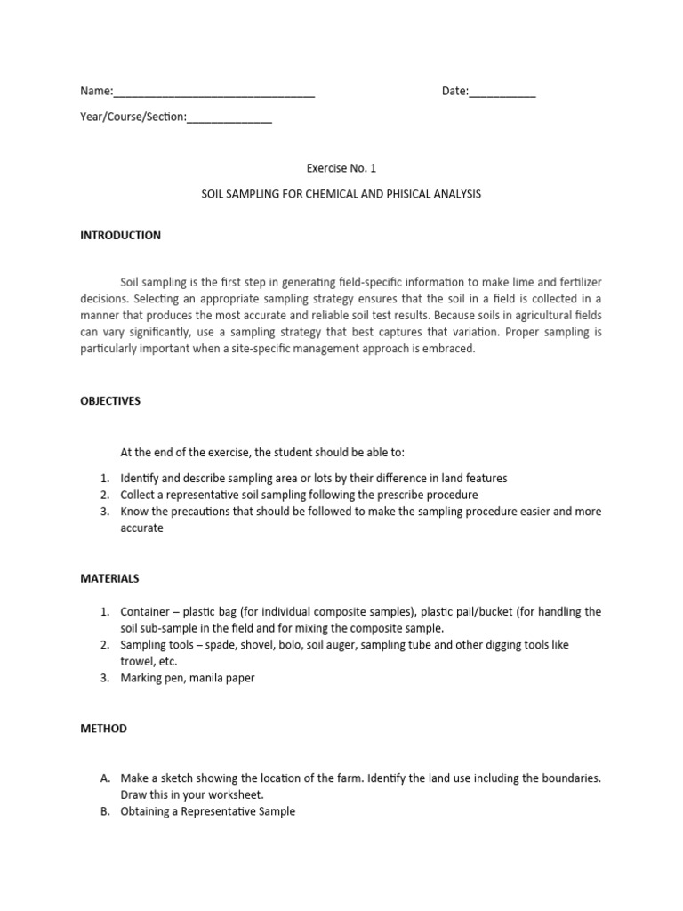 Soil Sampling Activity No.1 | PDF | Soil | Earth Sciences