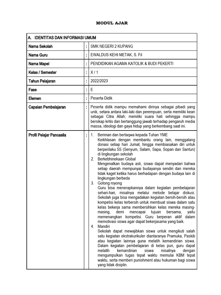 Modul Ajar - Aku Pribadi Yang Unik | PDF