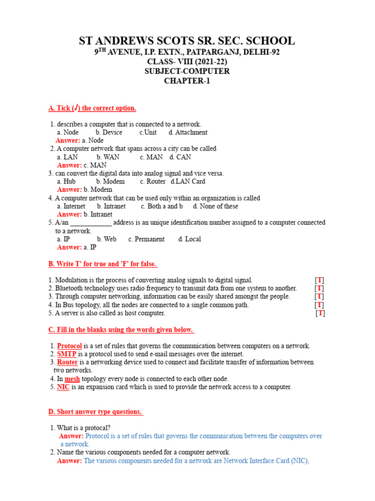 8th Ch 1 Back Ex Sol Pdf Computer Network Network Topology