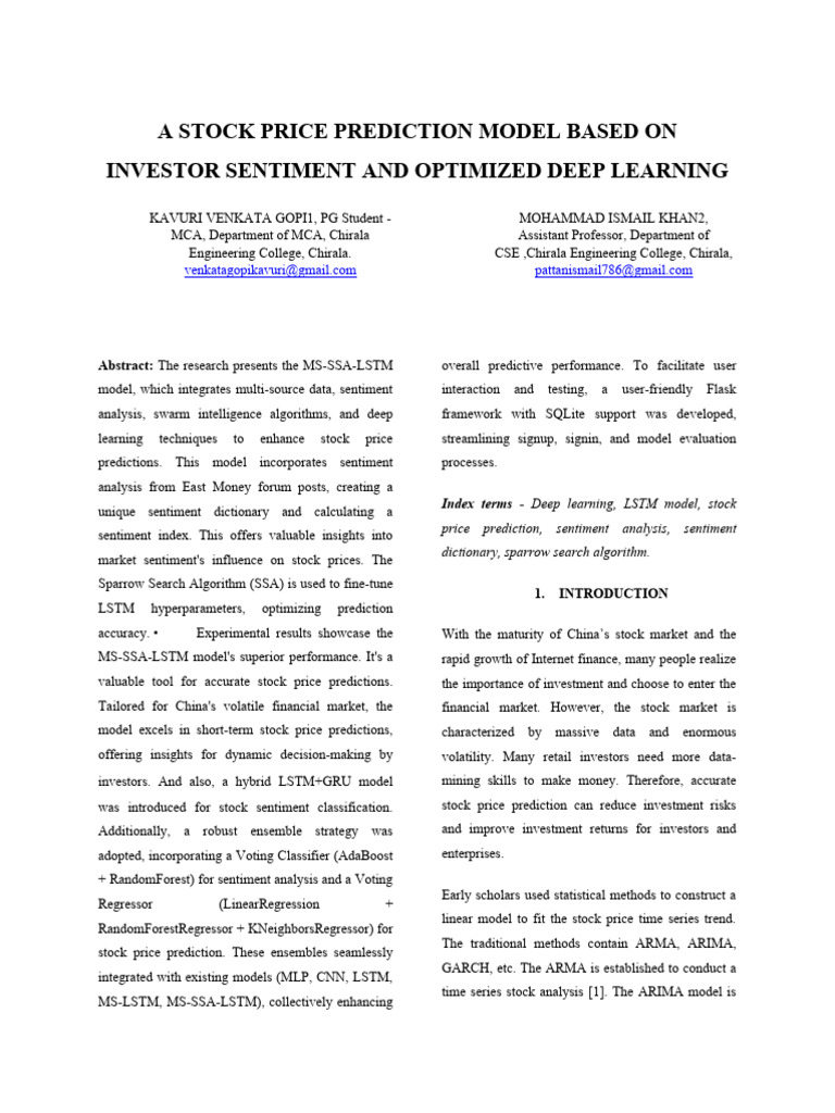A Stock Price Prediction Model Based On Investor Sentiment and ... A Stock Price Prediction Model Based On Investor Sentiment and ...