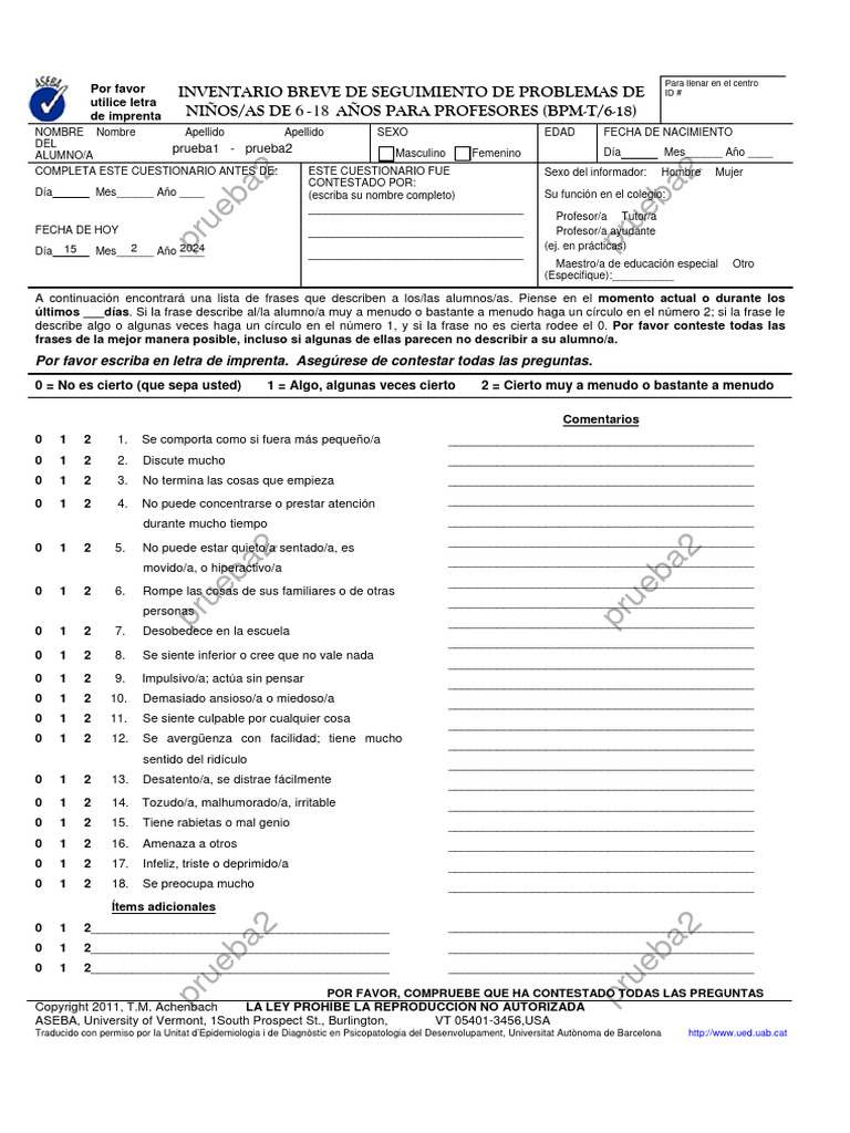 Brief Problem Monitor - Teacher (BPM-T) | PDF