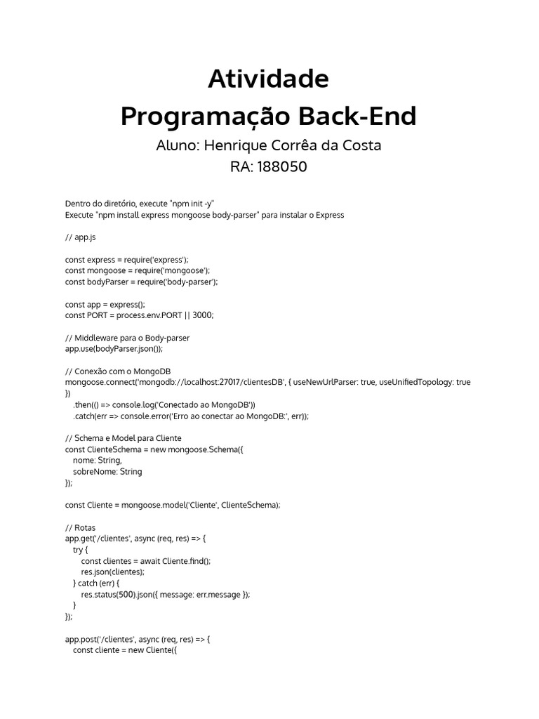 Atividade Back End | PDF | Formatos de arquivo de computador | Arquitetura de sistemas