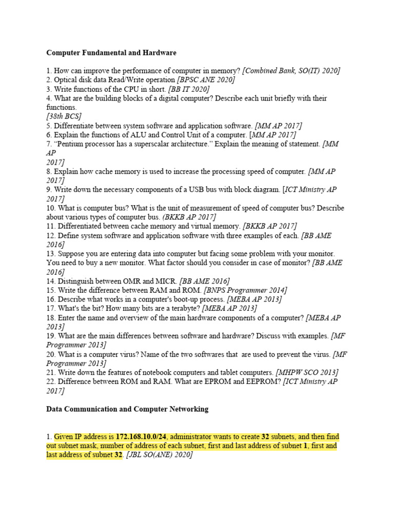 Govt Job Assistant Programmer Q Bank | PDF | Computer Network | Databases