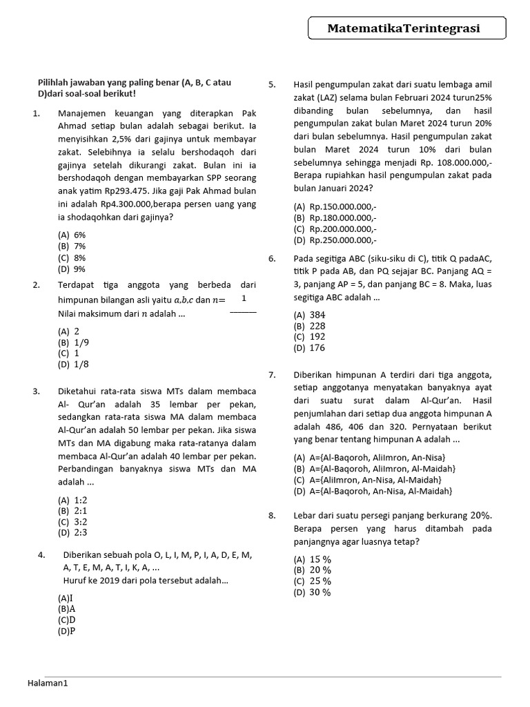 Soal KSM MATEMATIKA MTs 2019 | PDF