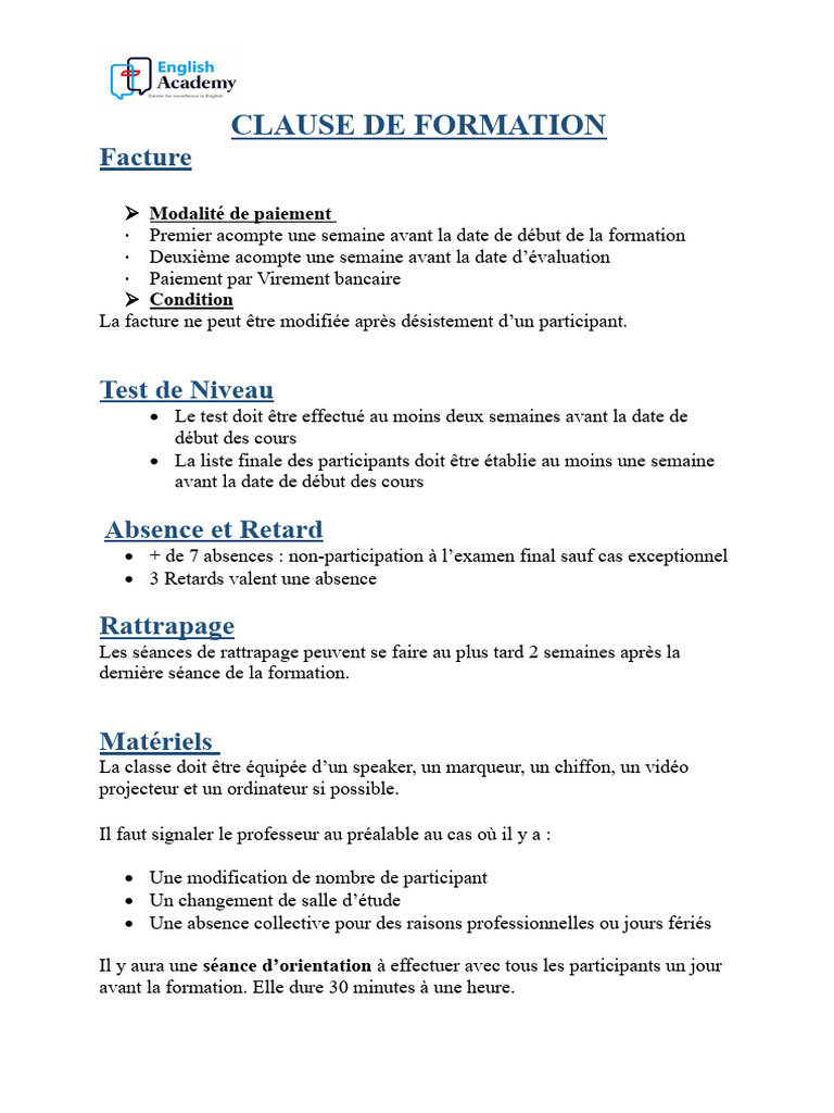 Modalités de Formation et Règlement | PDF