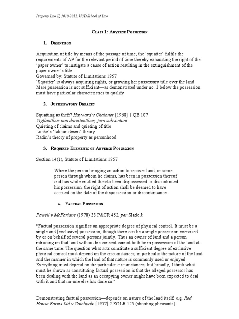 Understanding Adverse Possession Law | PDF | Leasehold Estate | Adverse ...
