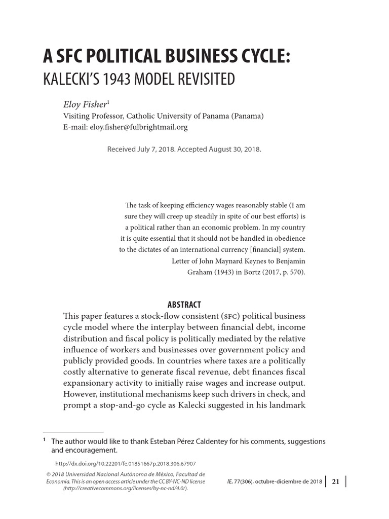 A SFC Political Business Cycle Kaleckis 1943 Mode | PDF | Fiscal Policy ...