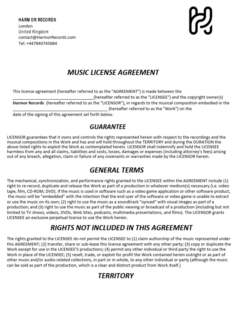 Harmor Records Music License | PDF | License | Business Law