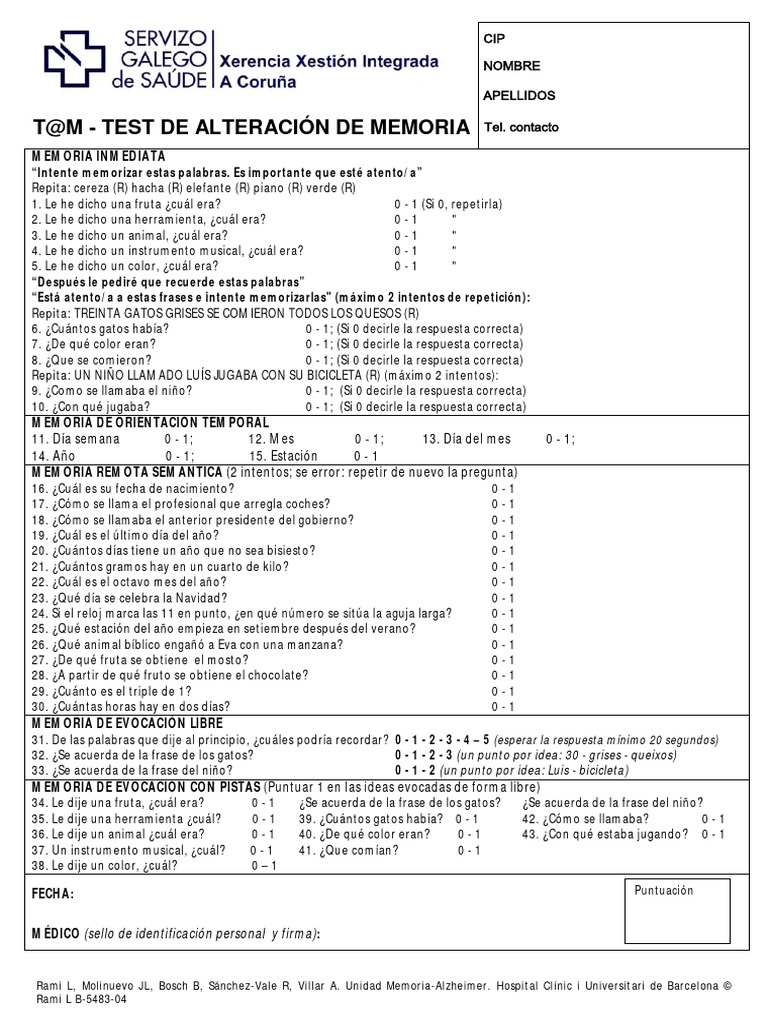 T@M - Test de Alteración de Memoria: "Intente Memorizar Estas Palabras ...