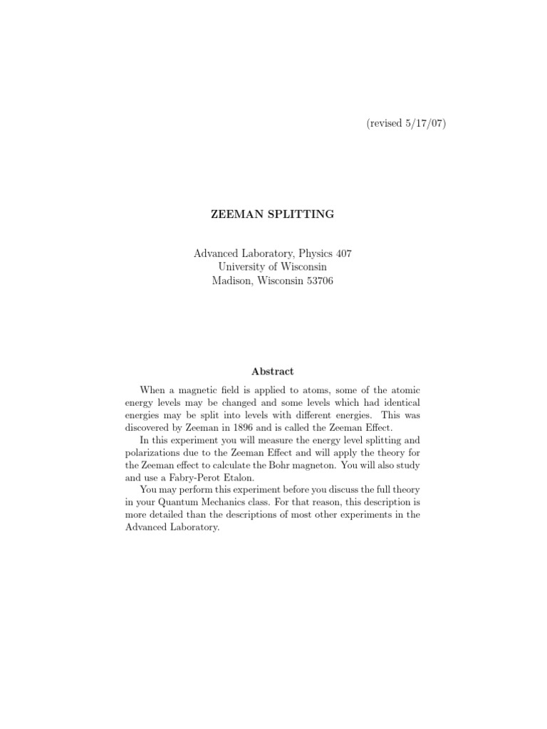 zeeman | PDF | Photon | Spin (Physics)