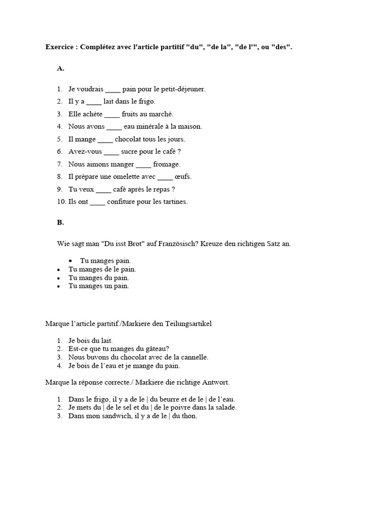 Exercice Avec L'article Partitif | PDF