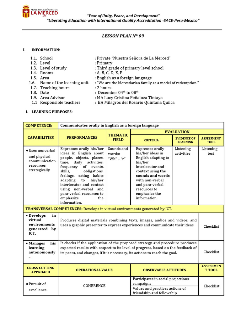 IV TERM - LESSON PLAN 9 - UNIT 08 - 3rd GRADE - QUINTANA | PDF | Educational Technology | Cognition