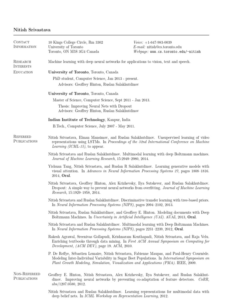 Nitish Srivastava | Download Free PDF | Deep Learning | Machine Learning