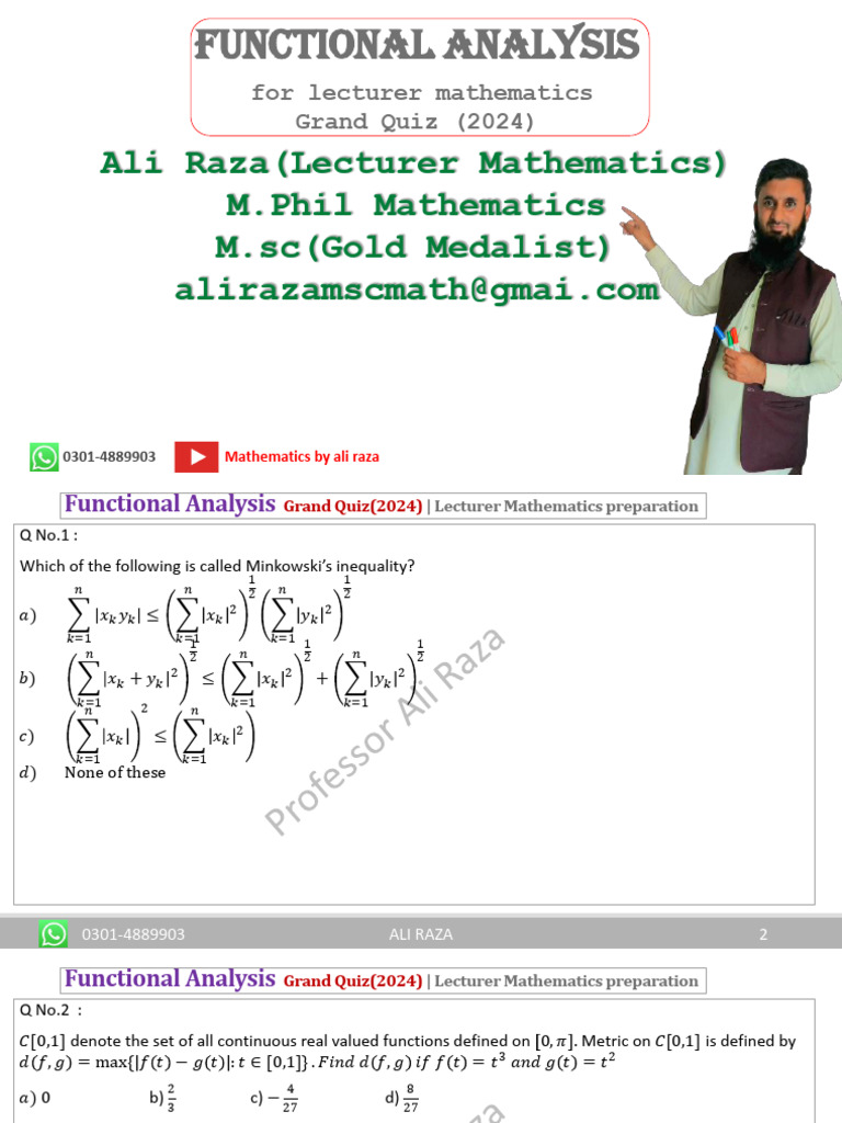 Functional Analysis Quiz 2024 | PDF | Mathematical Analysis | Mathematical Concepts