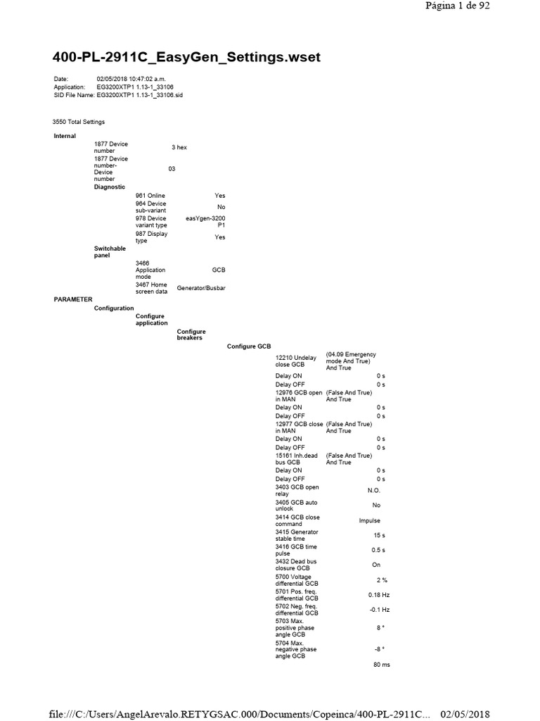 400 PL 2911C EasyGen Settings | PDF | Electricity | Electrical Engineering