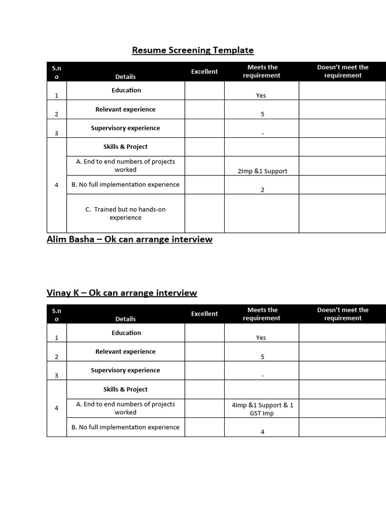 Resume Screening Checklist Template | PDF