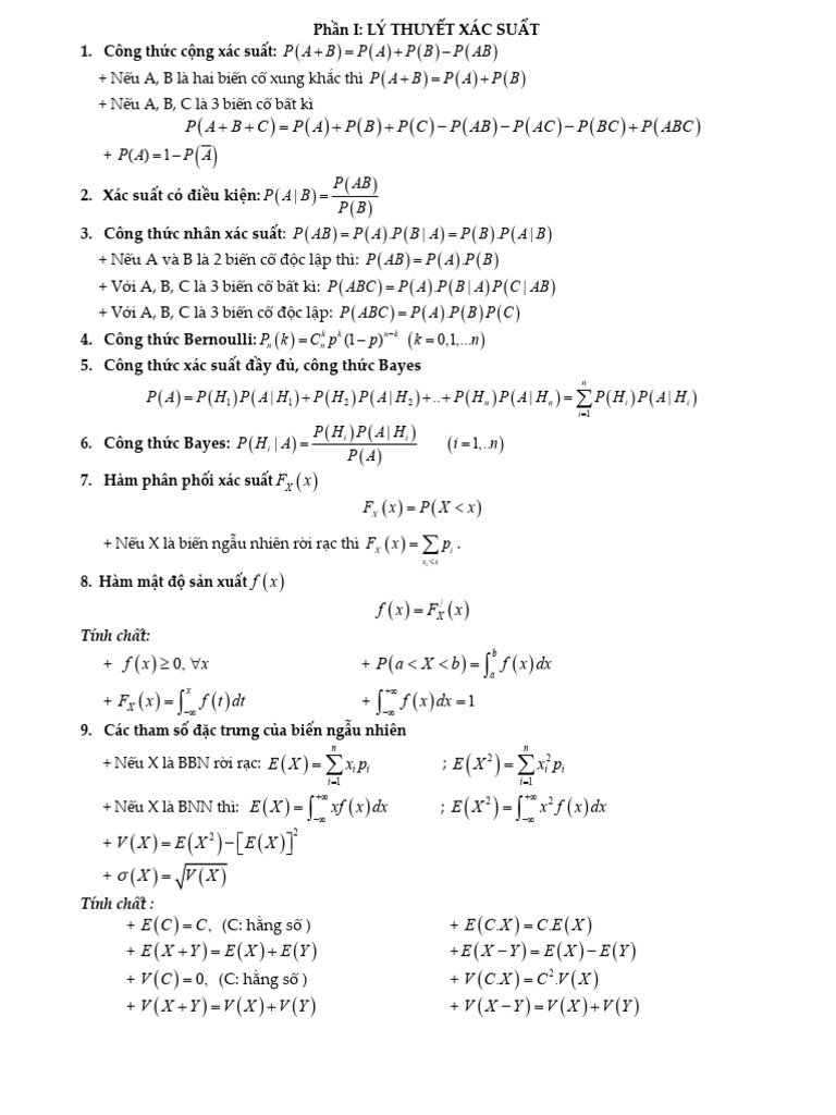 Tổng hợp các công thức XSTK - phần XS | PDF
