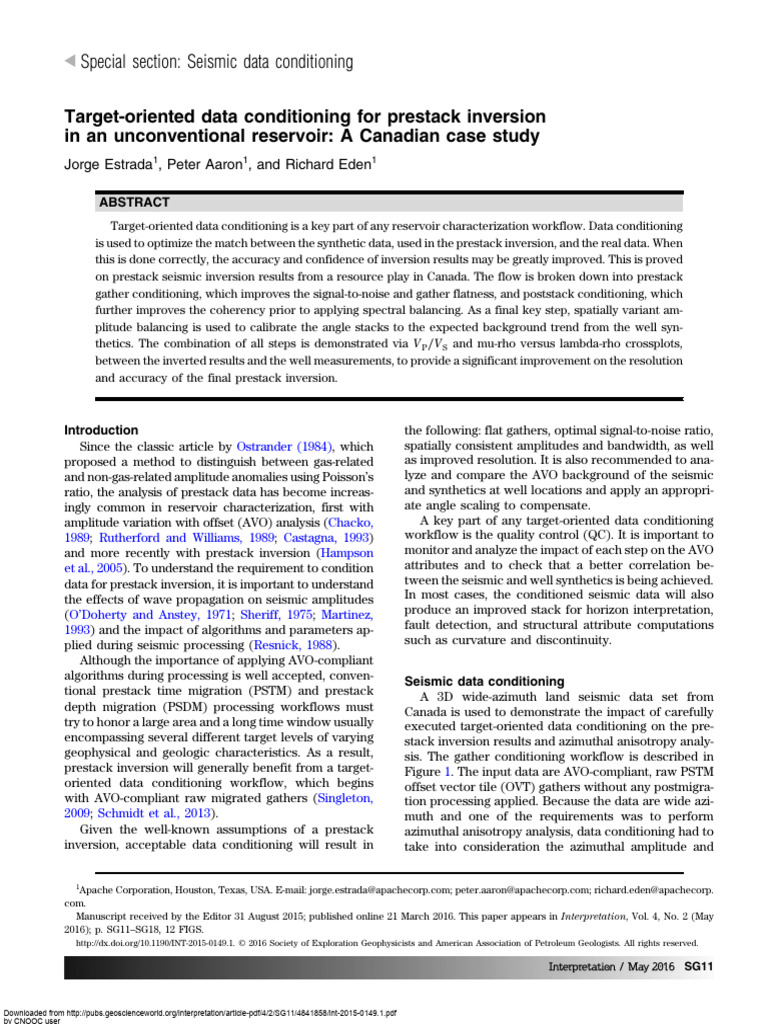 Target-Oriented Data Conditioning For Prestack Inversion | PDF | Reflection Seismology