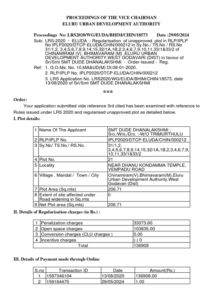 Eluru Plot Regularisation Order Details | PDF | Government | Private Law