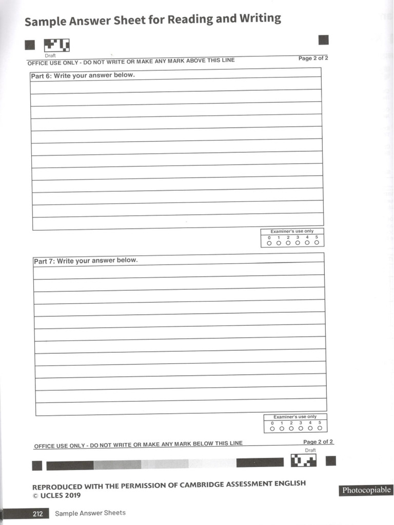 Writing Section Answer Sheet | PDF