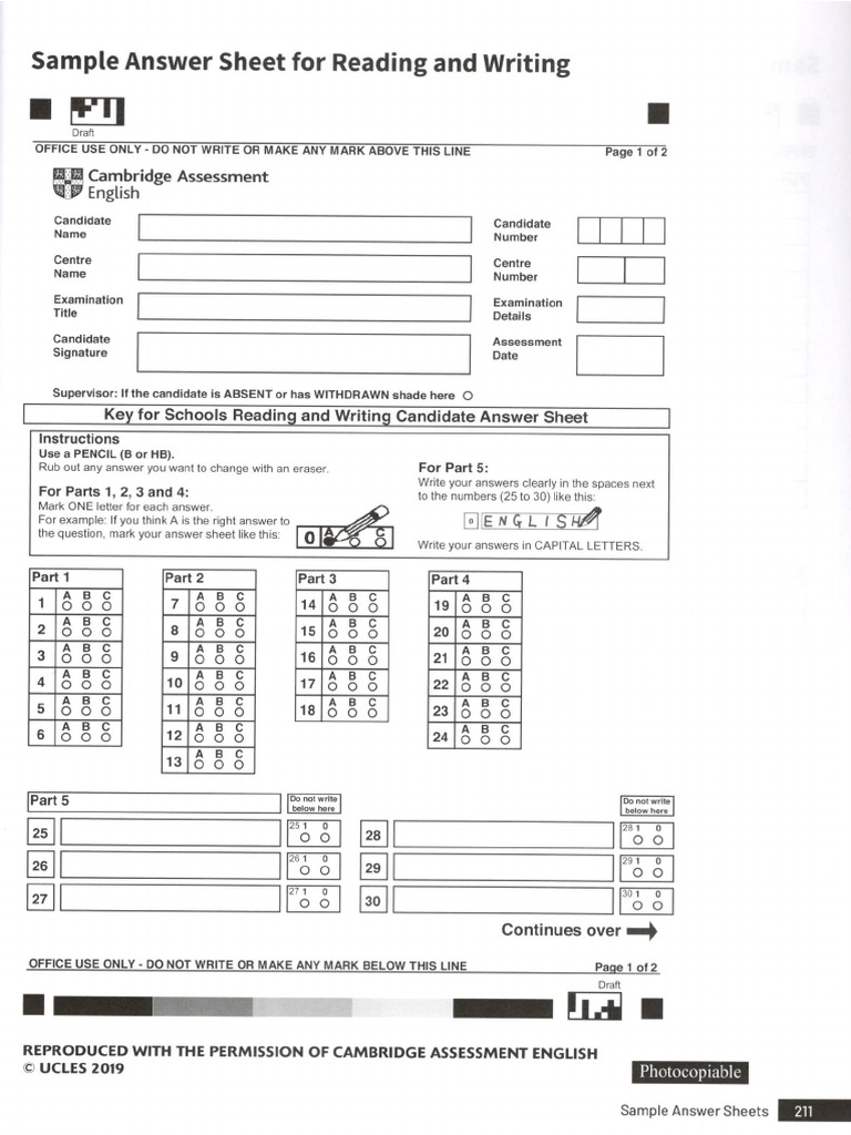 Reading Section Answer Sheet | PDF