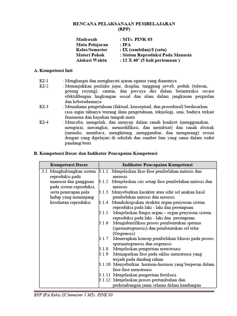 RPP Ipa Kelas 9 Bab 1 | PDF