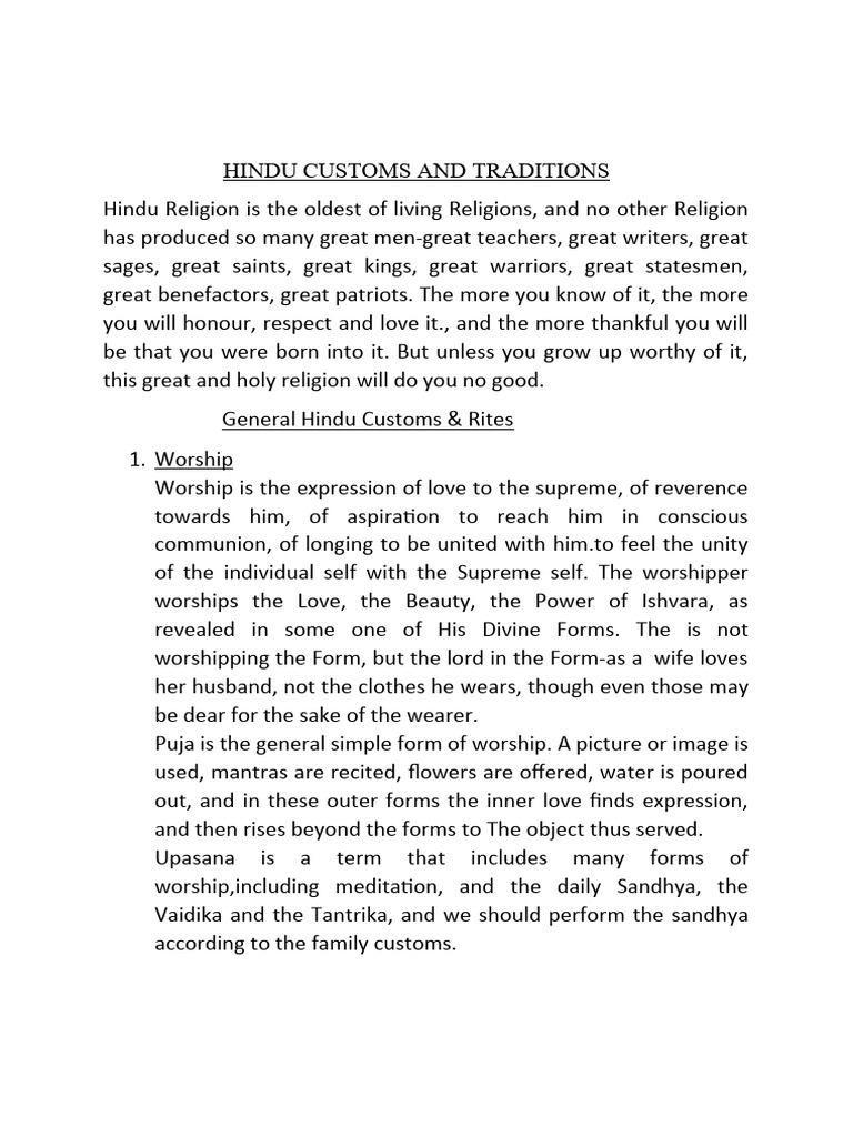 Hindu Customs and Traditions | PDF | Moksha | Worship