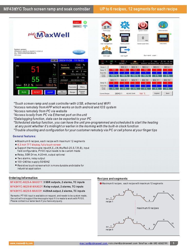 MF43HYC Touch Screen Ramp and Soak Controller | PDF