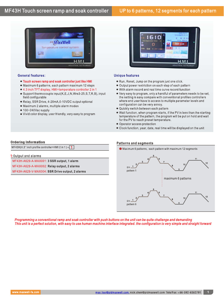 MF43H Touch Screen Ramp and Soak Controller | PDF