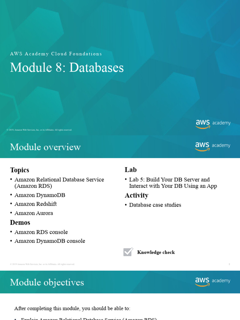 AcademyCloudFoundations Module 08 | PDF | Amazon Web Services | Computer Data