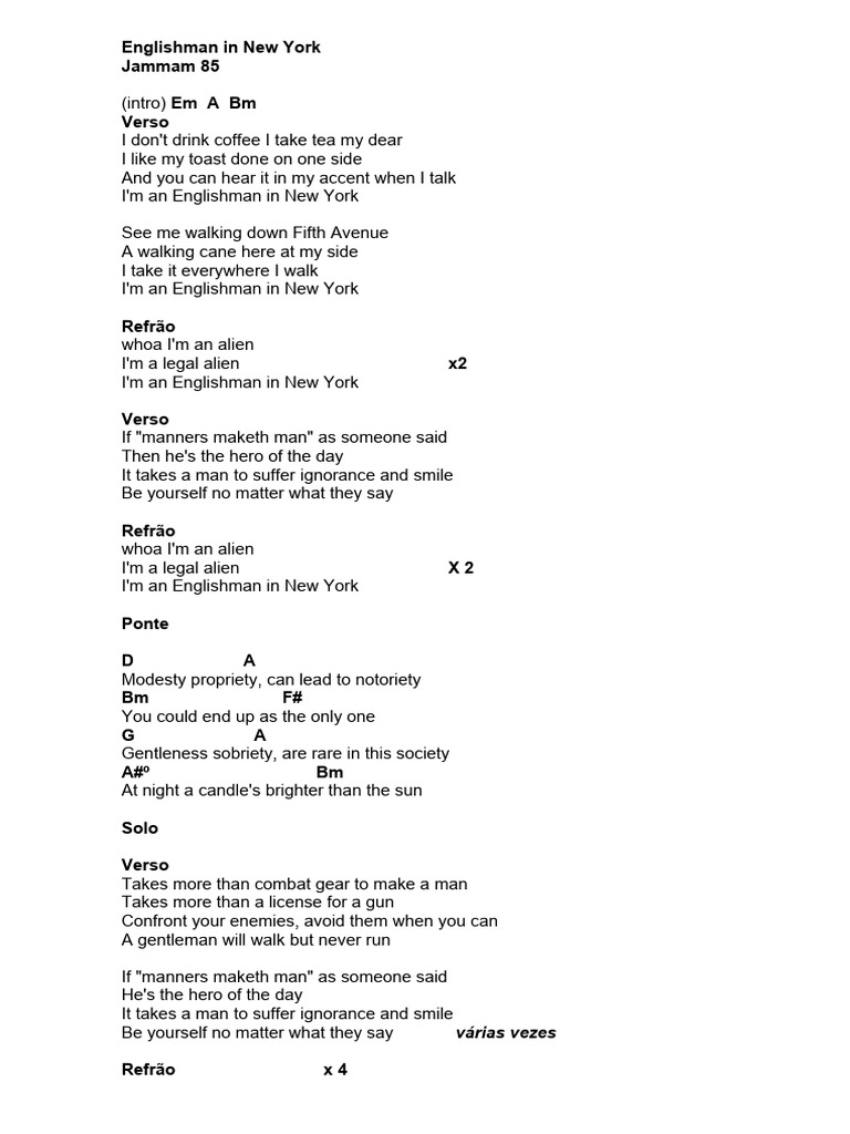 Englishman in New York Lyrics | PDF | Mystery, Thriller & Crime Fiction ...