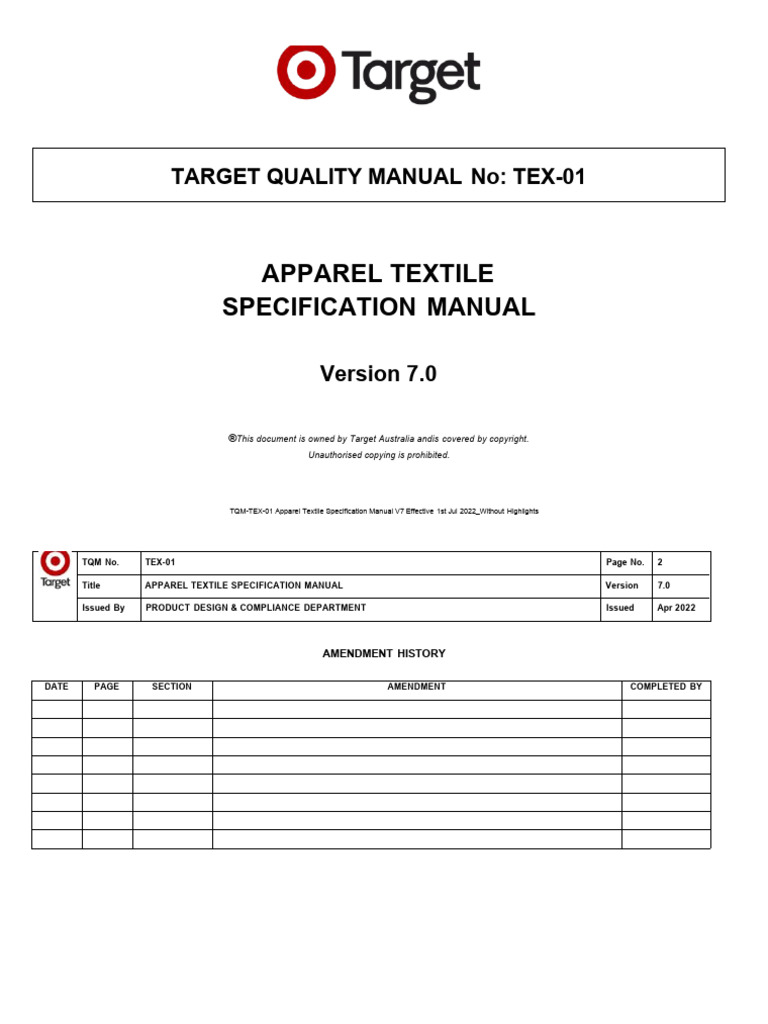 TQM-TEX-01 Apparel Textile Specification Manual V7 Effective 1st Jul ...