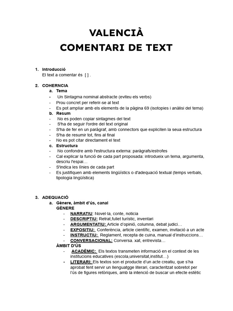 Valencià Comentari de Text | PDF