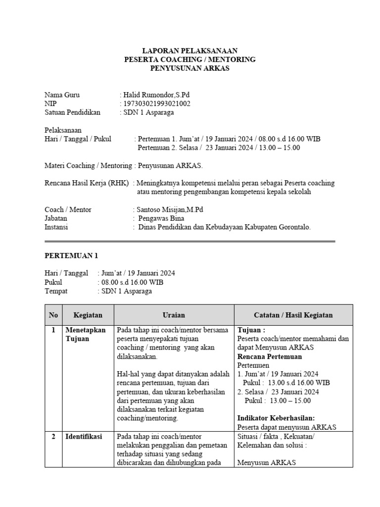 Contoh Laporan Peserta Coaching | PDF