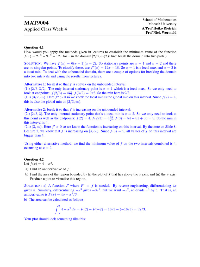 MAT9004tutorialsWeek4Sol | PDF | Function (Mathematics) | Interval (Mathematics)