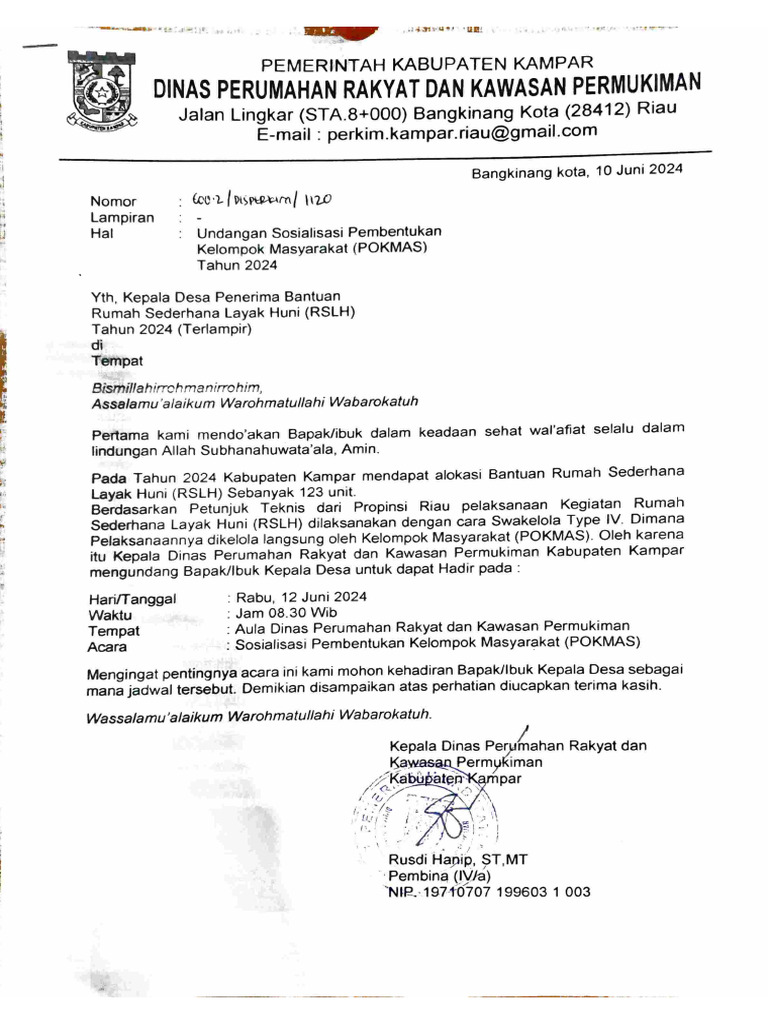 Undangan Sosialisai Pembentukan Kelompok Masyarakat (POKMAS) | PDF