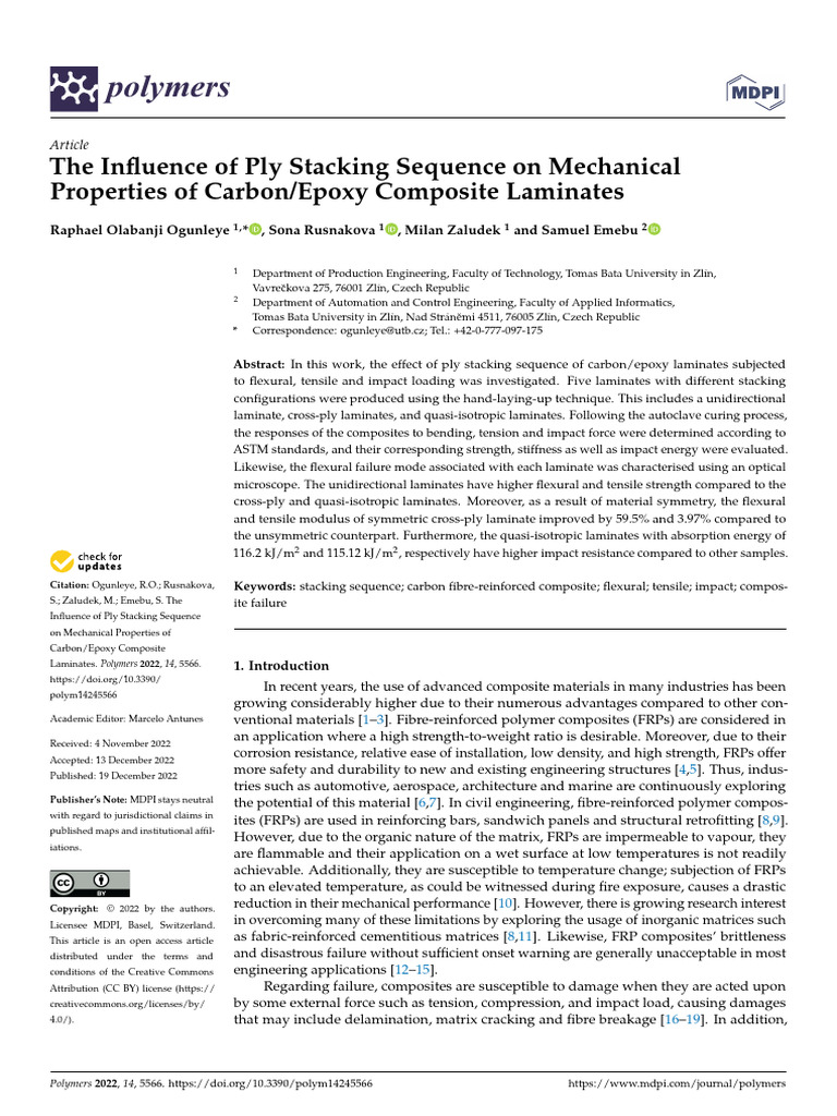 The Influence of Ply Stacking Sequence on Mechanical Properties of Carbon_Epoxy Composite ...