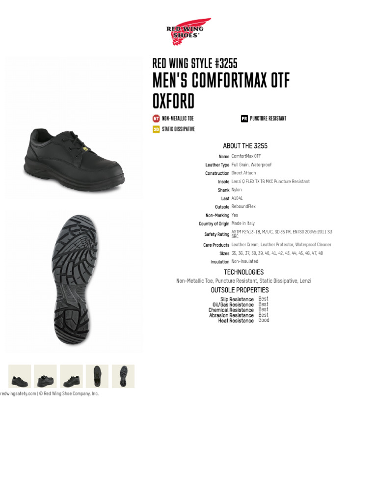 Red Wing Safety Boots - Men's ComfortMax OTF Oxford 3255 | PDF | Shoe ...
