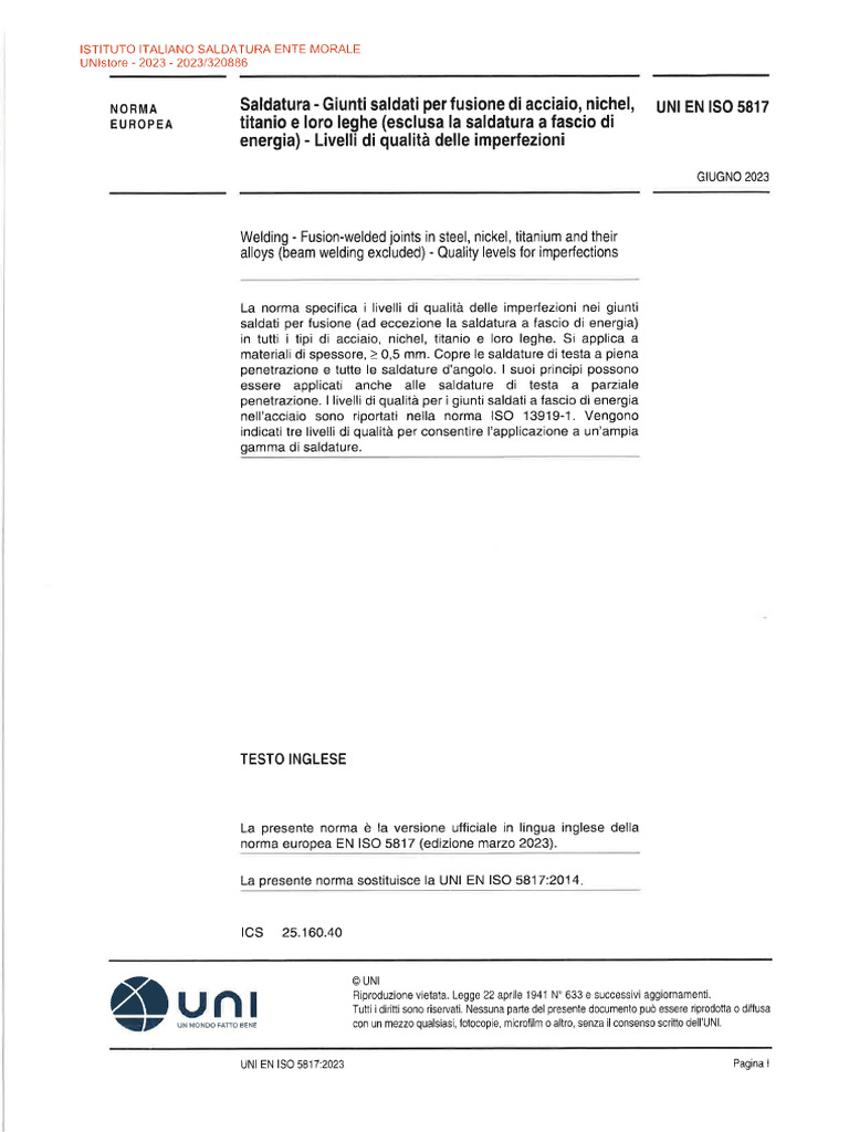 Uni en Iso 5817 - 2023 | PDF