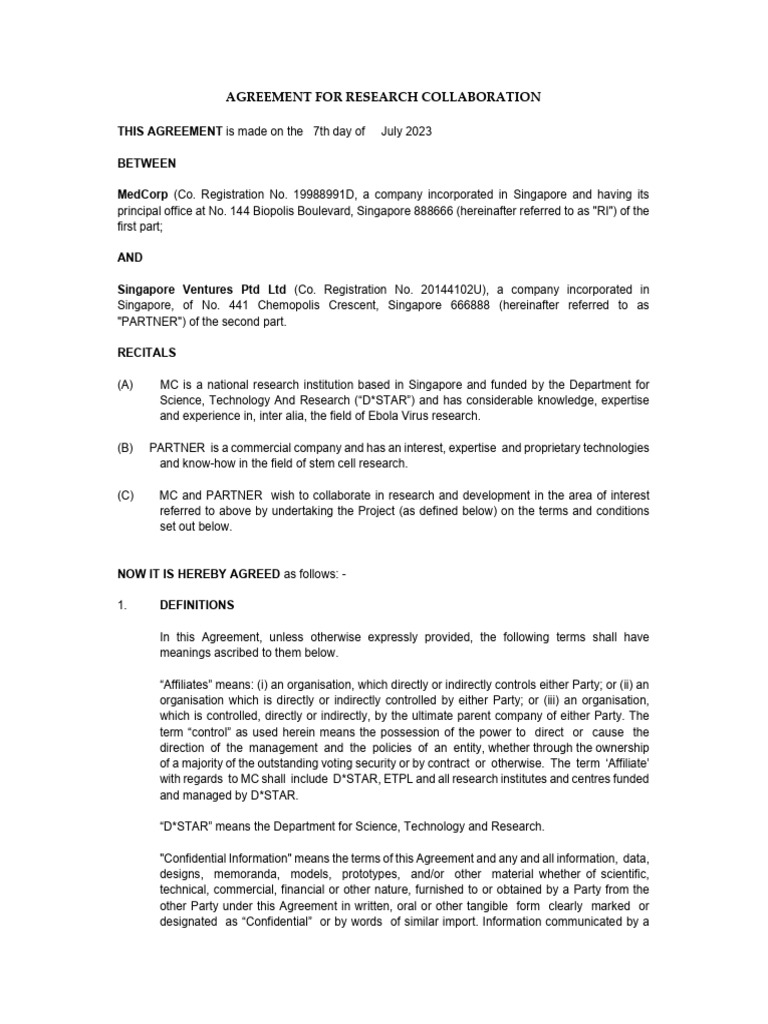 Research Collaboration Agreement 2023 | PDF | Intellectual Property ...
