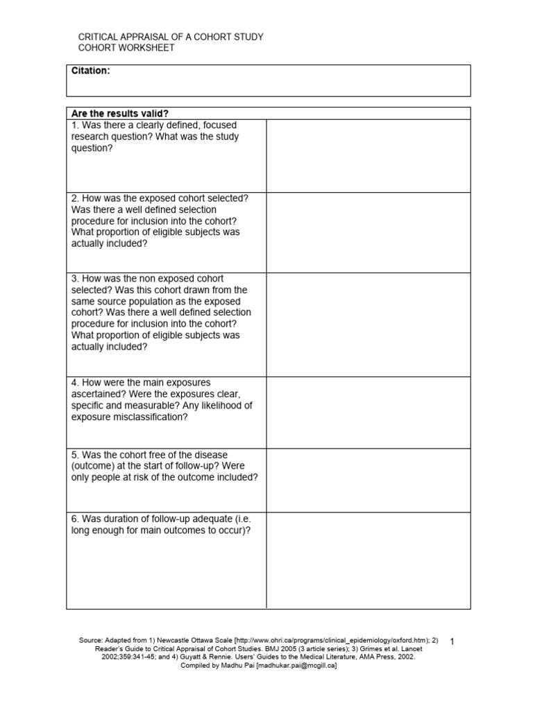 Cohort Worksheet | PDF | Cohort Study | Confounding