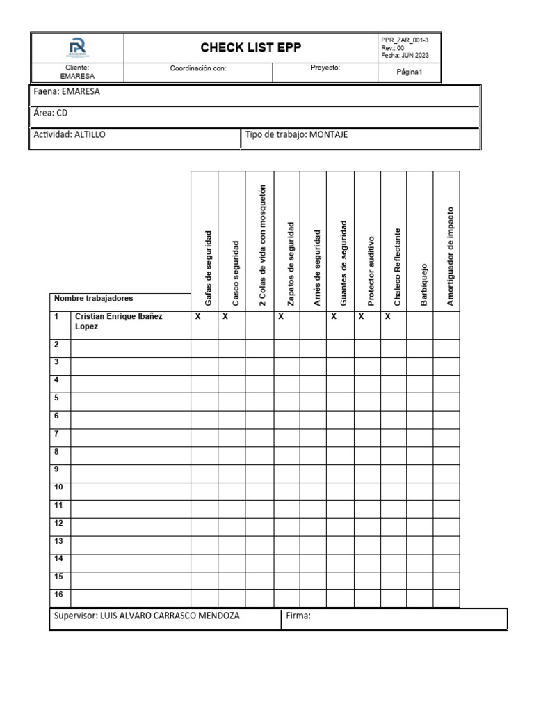 Lista de Verificación EPP para Montaje | PDF