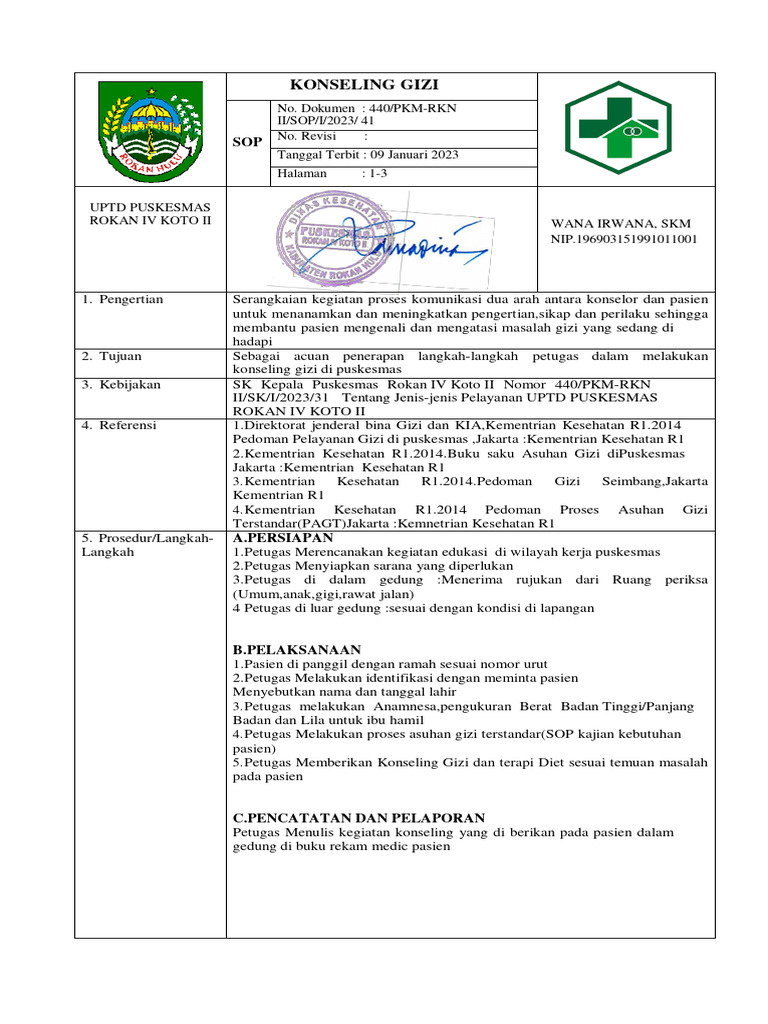1 SOP KONSELING GIZI & SOP Kajian Kebutuhan Pasien | PDF