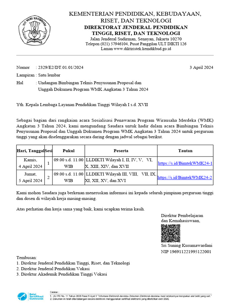 2329 - Undangan Bimbingan Teknis Penyusunan Proposal Dan Unggah Dokumen Program WMK Angkatan 3 ...