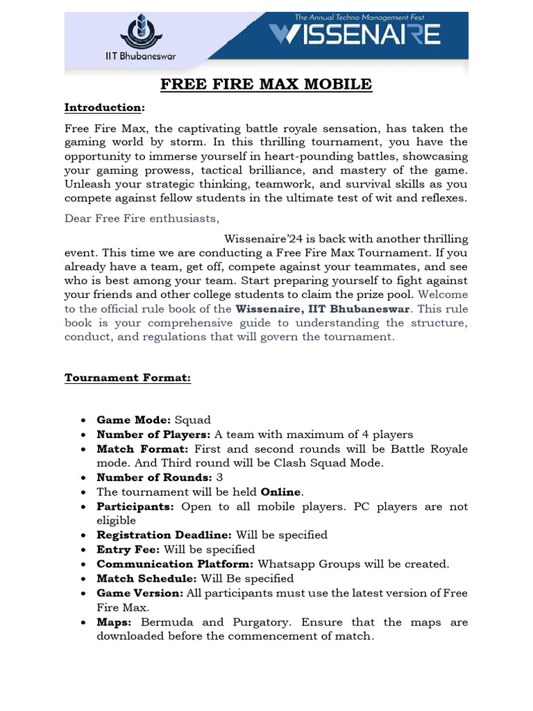 Free Fire Max Mobile Rulebook Pdf