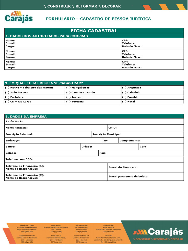 Formulário de Cadastro Pessoa Júridica NOVO | PDF | Brasil