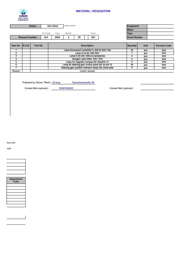 ALF 20240229-001 MR Engine Room | PDF | Microsoft Excel | Computing